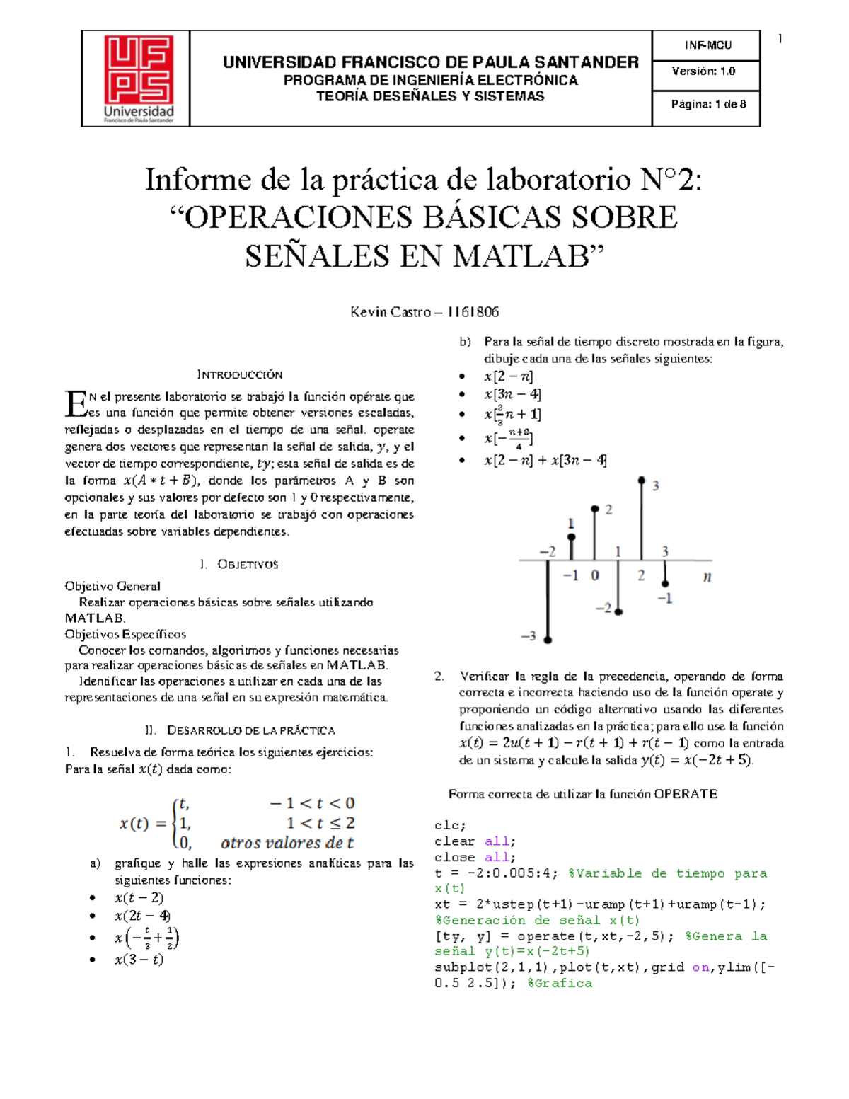 Lab2 Operaciones Básicas Sobre Señales En Matlab 1161806 - UNIVERSIDAD FRANCISCO DE PAULA ...