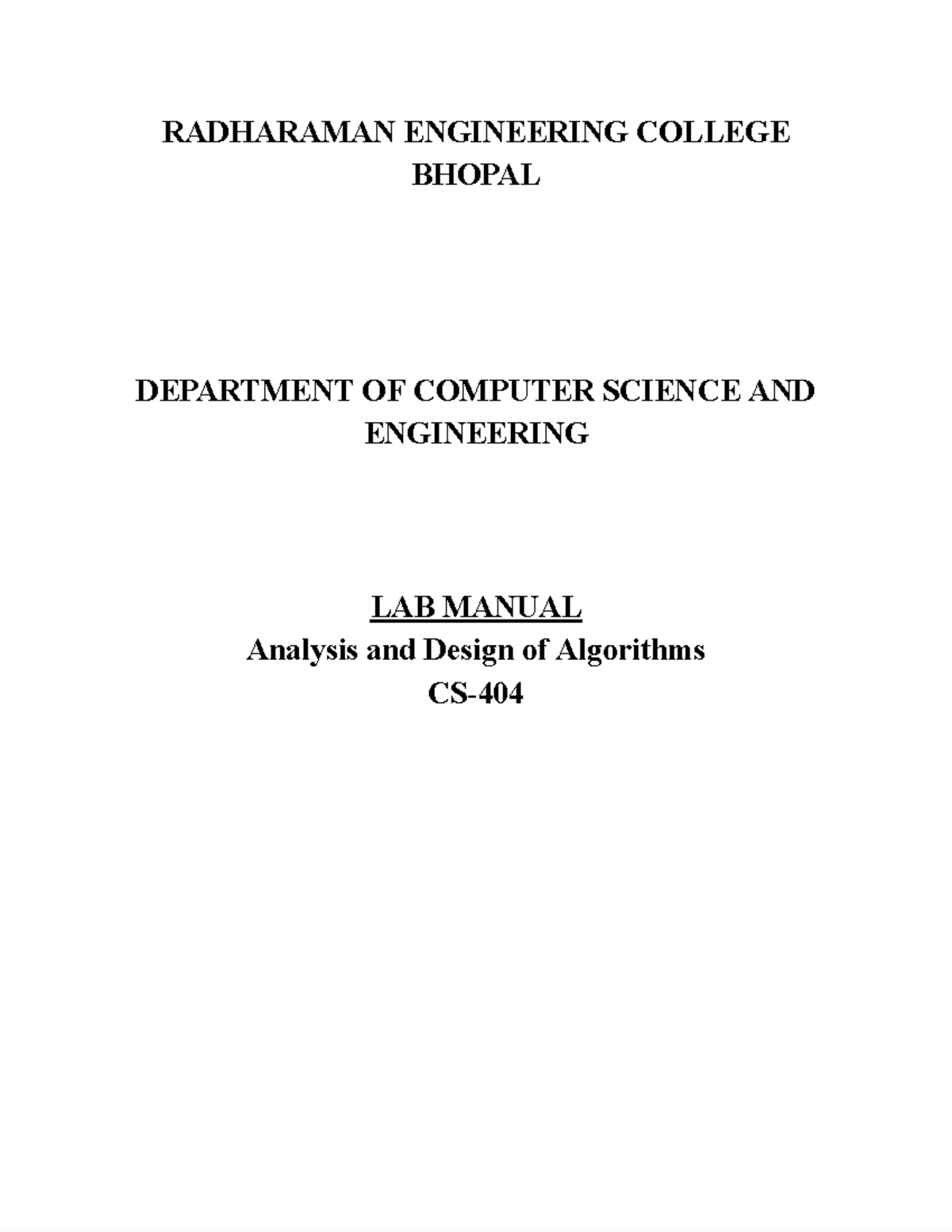 ADA LAB Manual - Google Docs - RADHARAMAN ENGINEERING COLLEGE BHOPAL DEPARTMENT OF COMPUTER ...