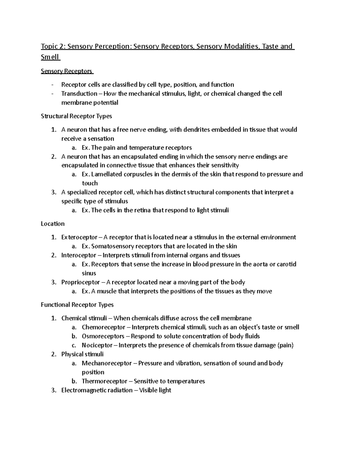 Anatomy and Physiology Lecture notes unit 6 - Sensory - SC 146 - Studocu