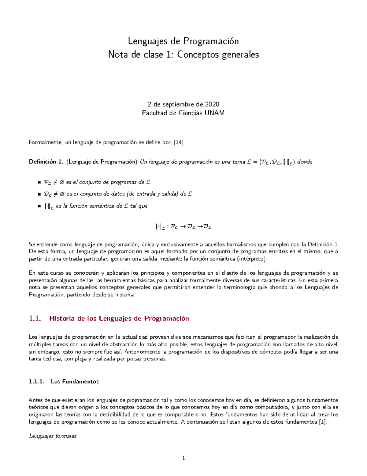 Clase 01 Conceptos Generales - Lenguajes de Programación Nota de clase ...