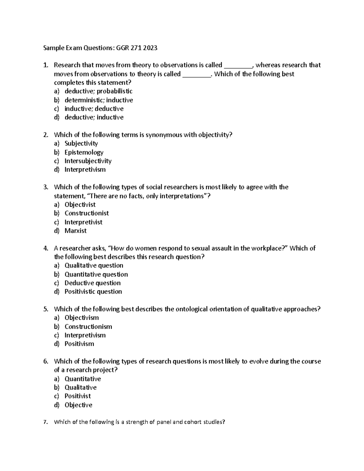 GGR271 - Sample Multiple Choice - Sample Exam Questions: GGR 271 2023 1 ...
