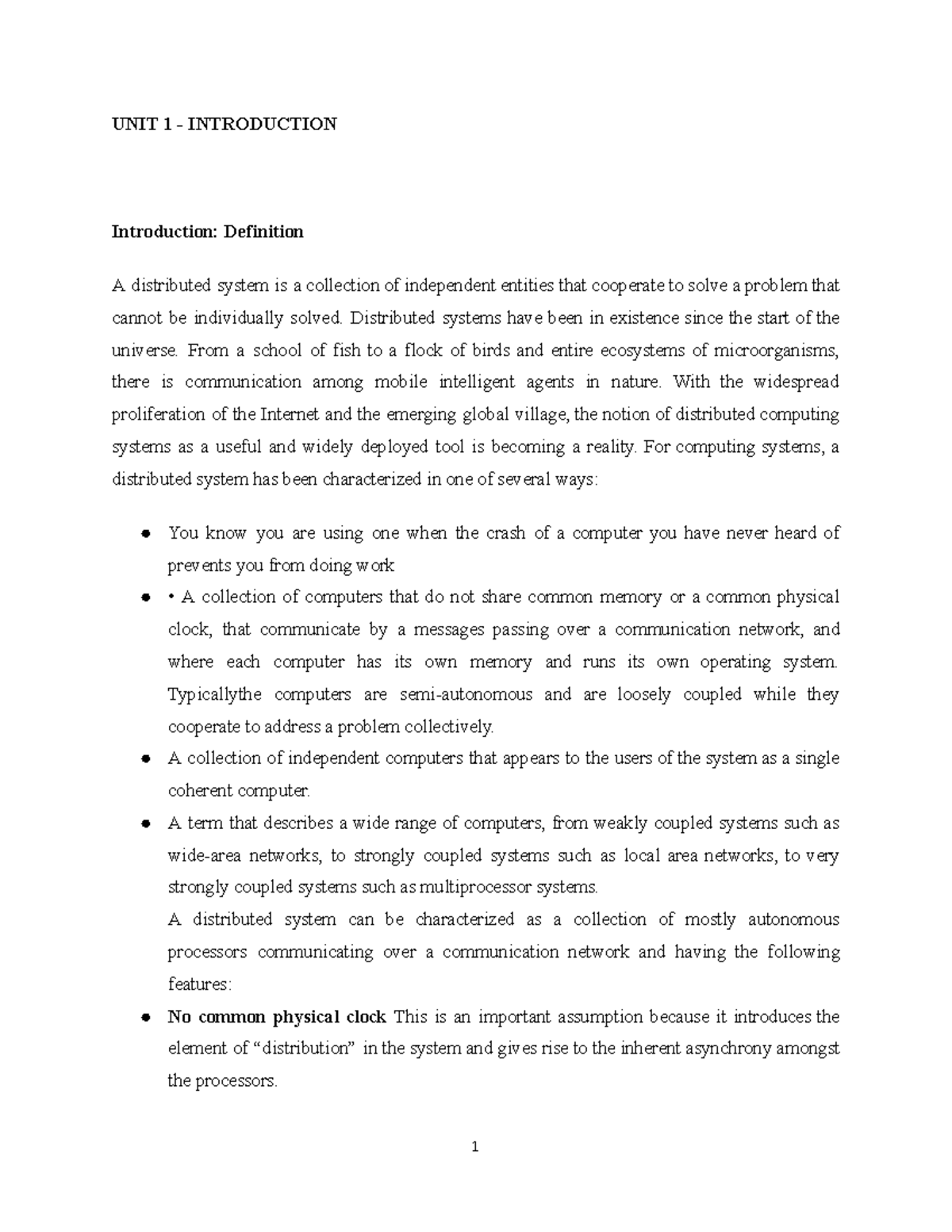 Distributed Unit 1 Summary Infomgmt Unit 1 Introduction Introduction Definition A