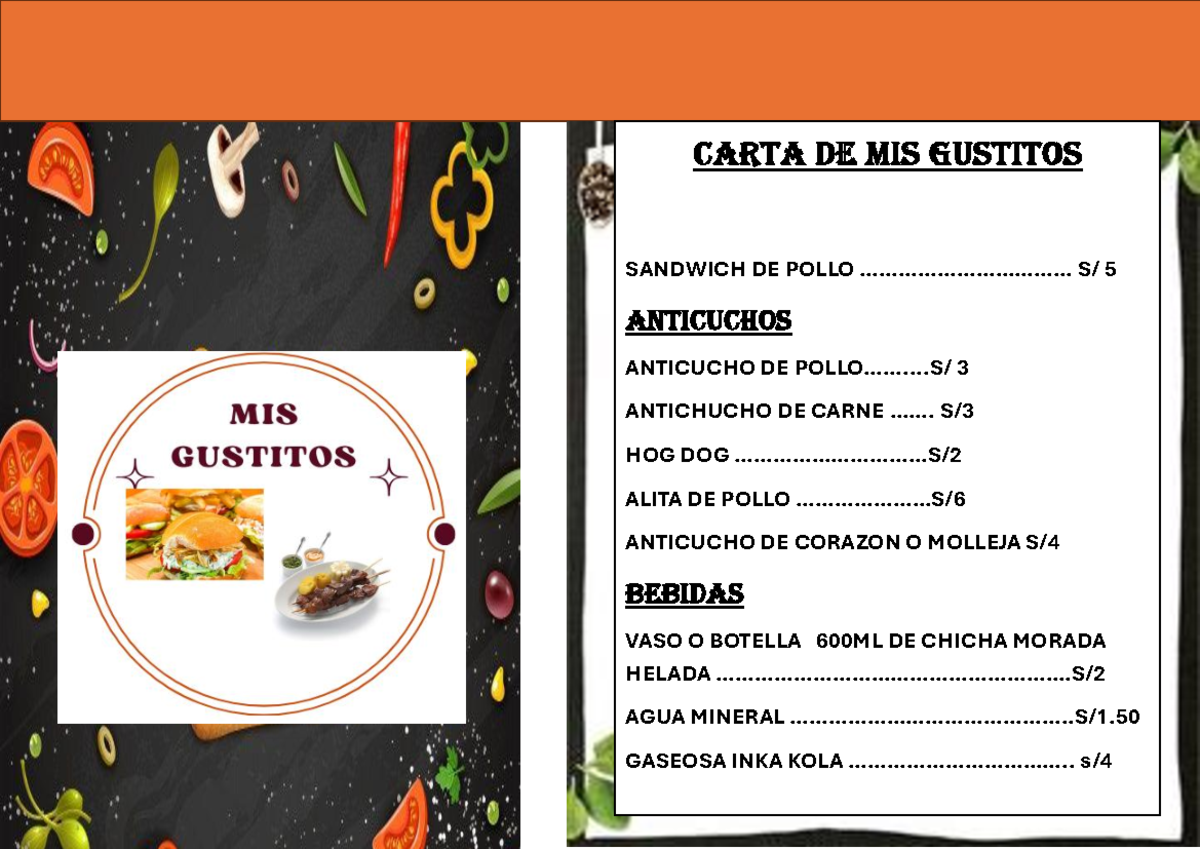 MIS Gustitos - apuntes - CARTA DE MIS GUSTITOS SANDWICH DE POLLO