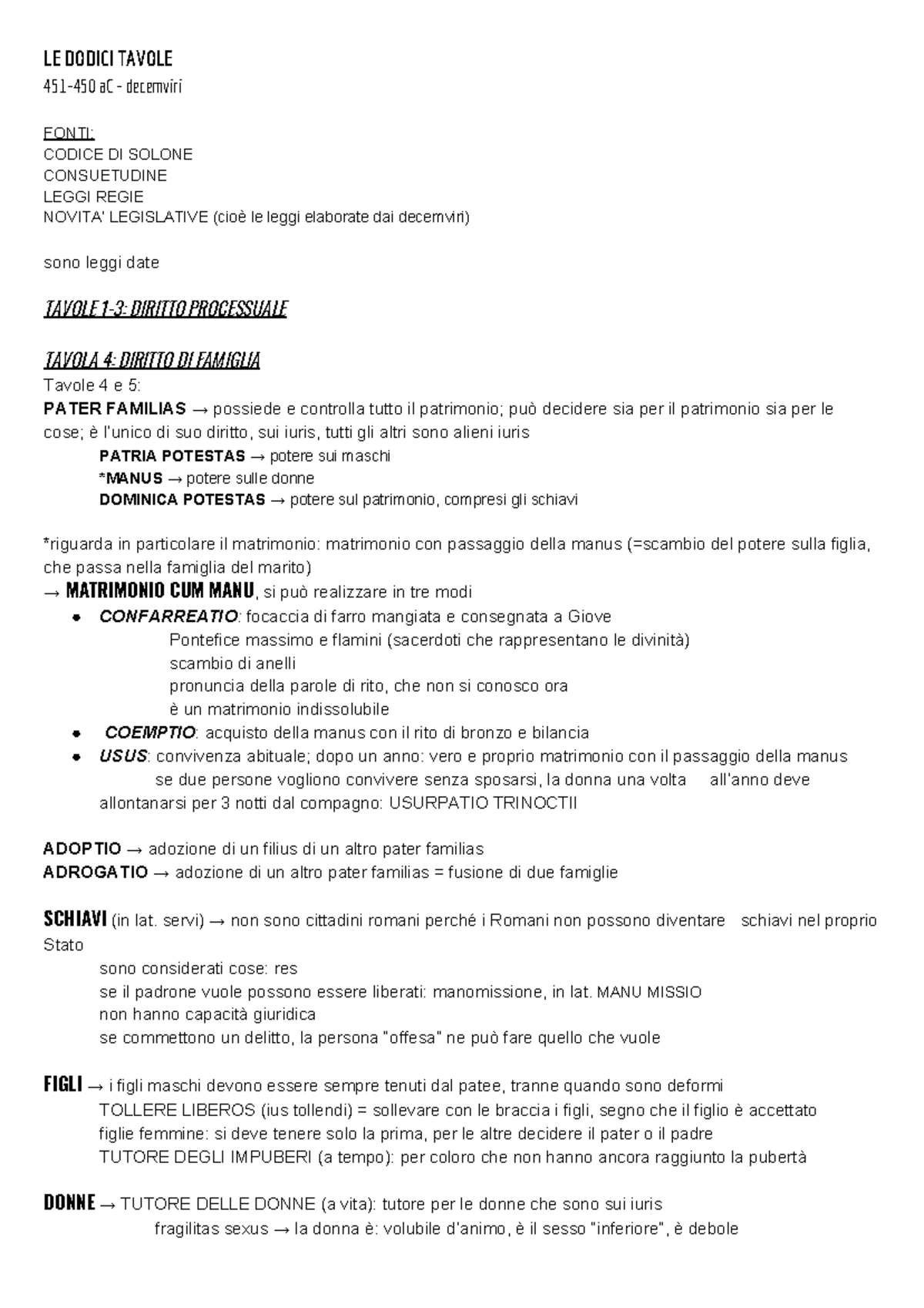 LE Dodici Tavole - LE DODICI TAVOLE 451-450 aC - decemviri FONTI ...