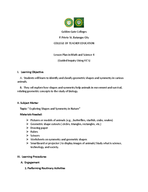 Lesson plan in math - N/A - Golden Gate Colleges P St. Batangas City ...