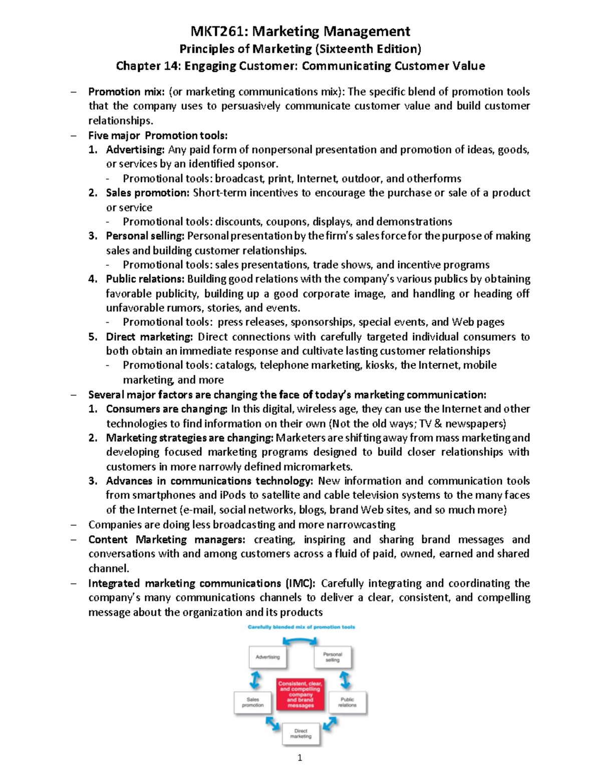 MKT 261 Chapter 14 Summary - MKT261: Marketing Management Principles of ...