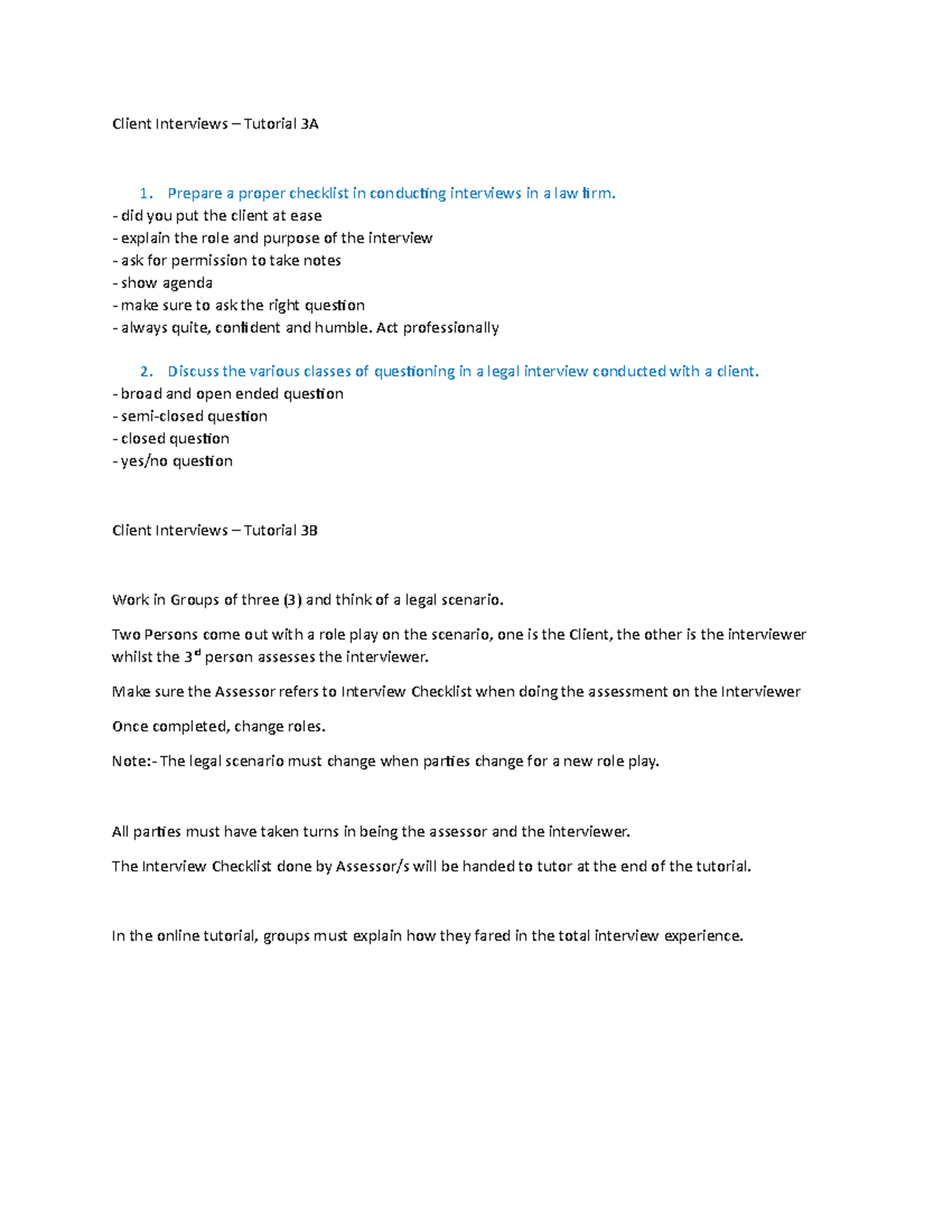 T3A and T3B Client Interviews - Client Interviews – Tutorial 3A Prepare ...