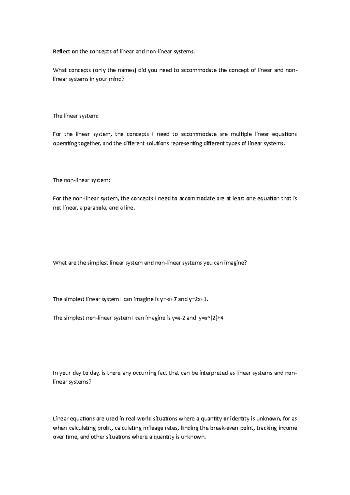 Learning Journal Unit 6 - Reflect on the concepts of linear and non ...