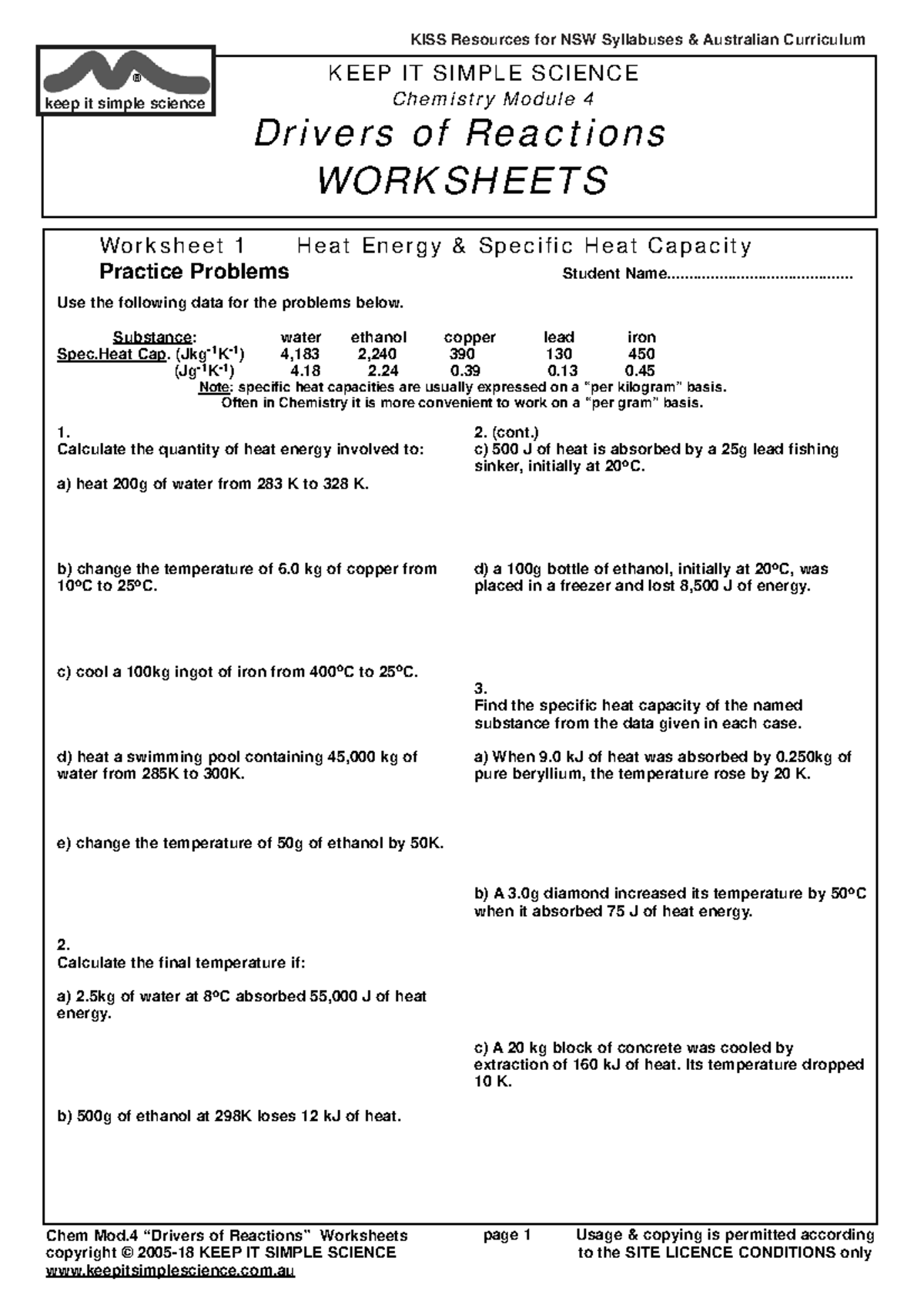 Chem module 4 worksheets - page 1 Usage & copying is permitted ...