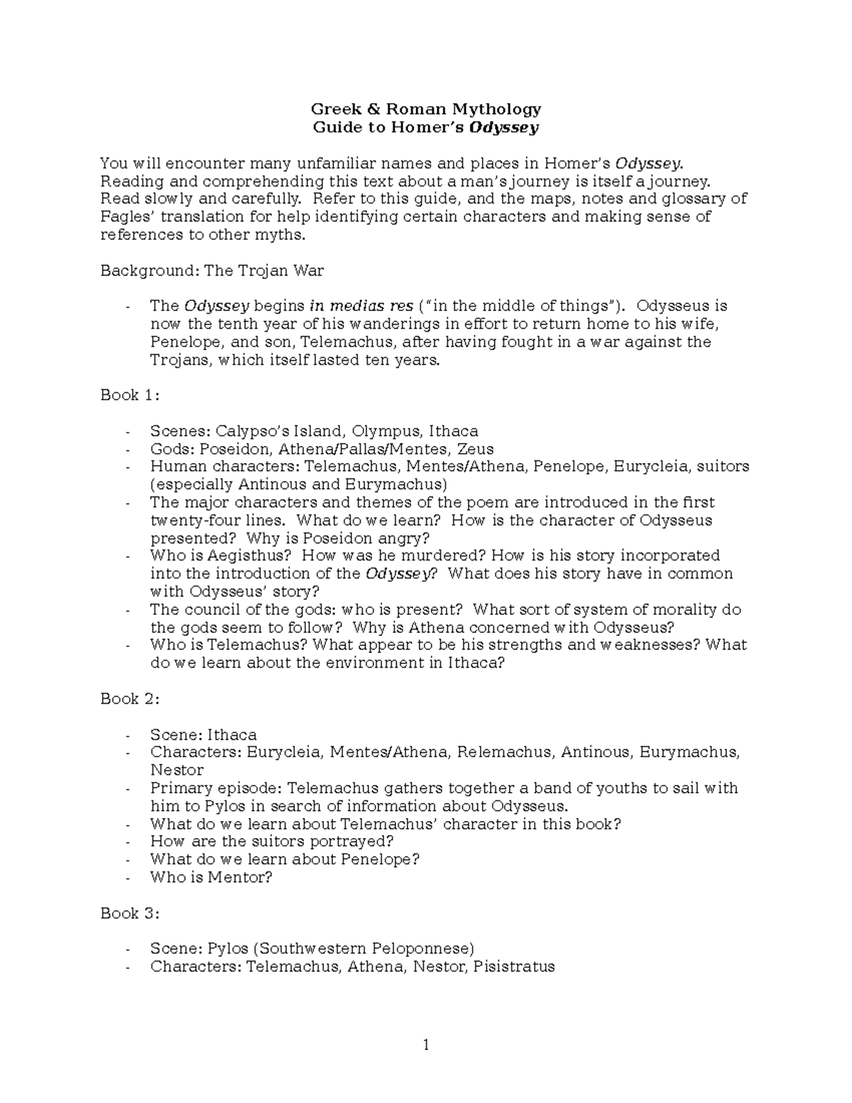 Odyssey Guide - Greek & Roman Mythology Guide to Homer’s Odyssey You ...
