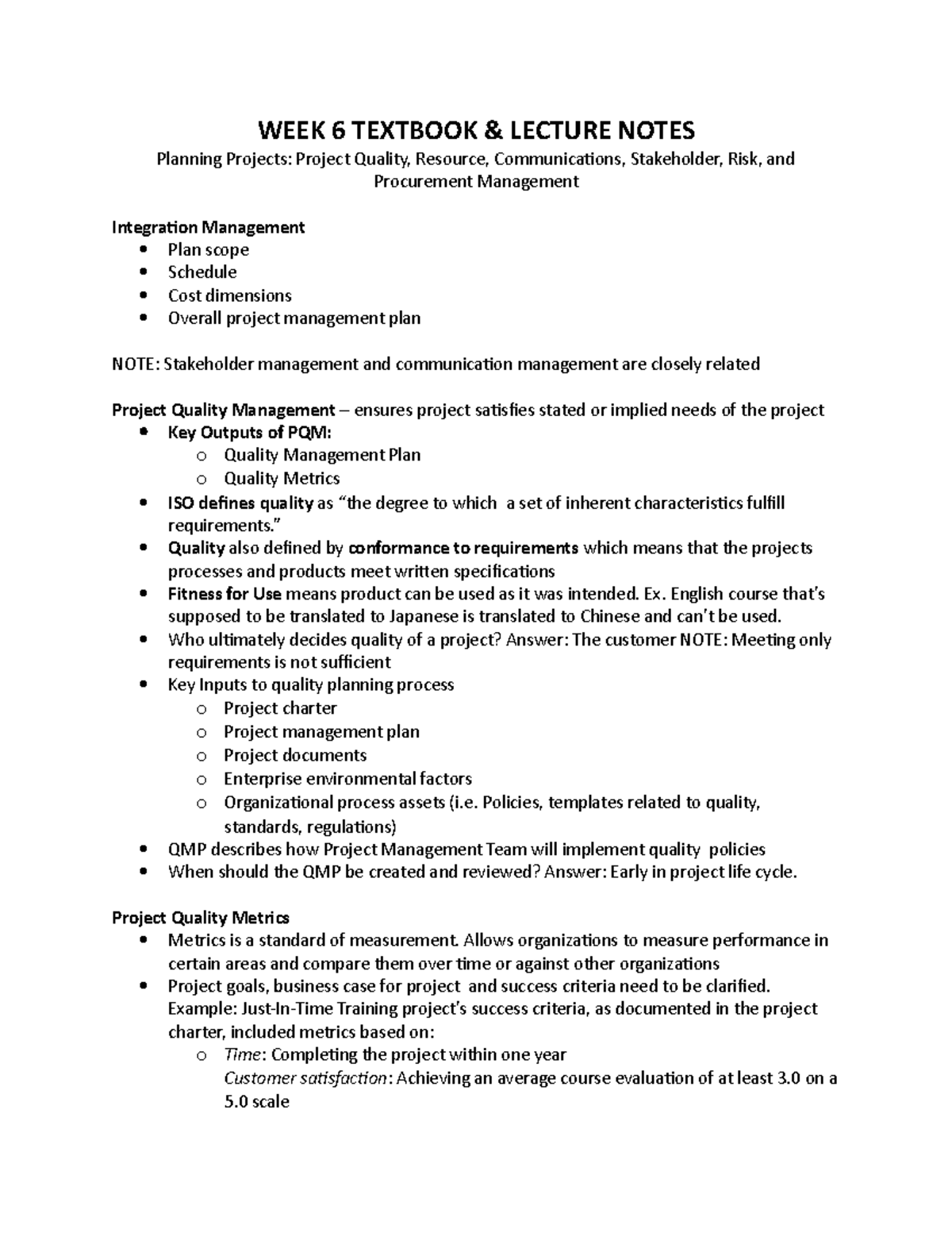 WEEK 6 Project Planning Part 3 Textbook & Lecture Notes - WEEK 6 ...