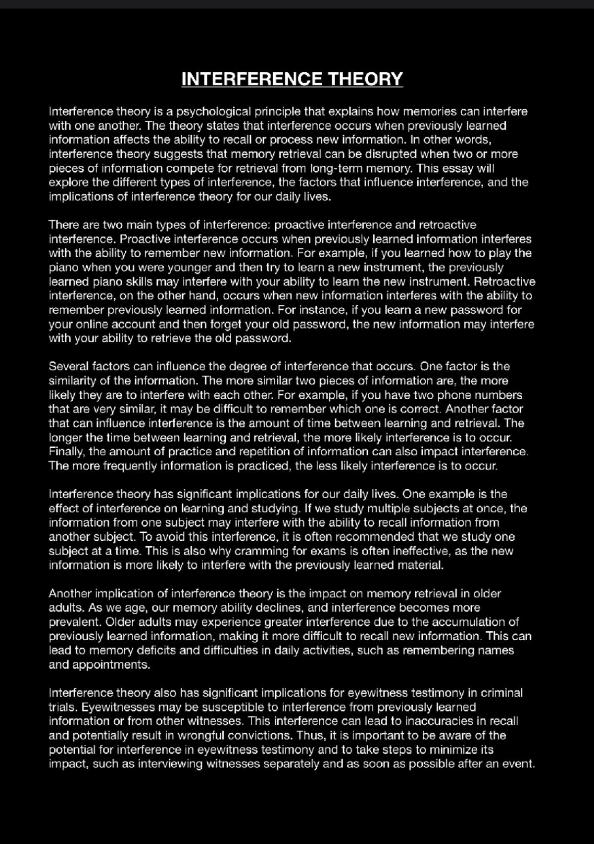 Essay: Interference Theory - 8638 - Studocu