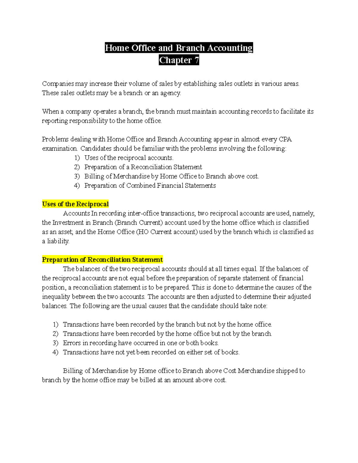 Home Office and Branch Accounting 075126 - Home Office and Branch ...