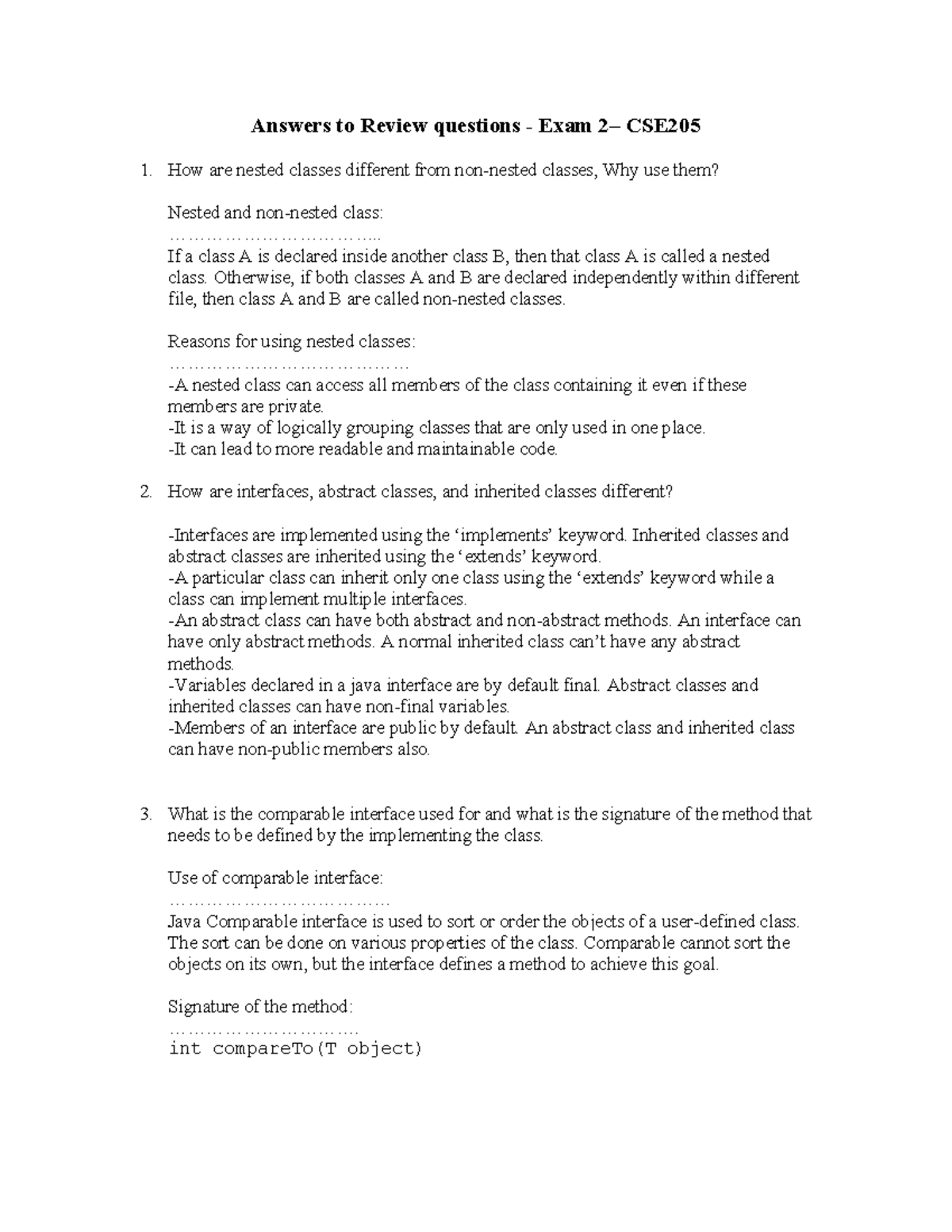 Exam2Review-answers - CSE 205 Exam Study Guide 2 - Answers to Review ...