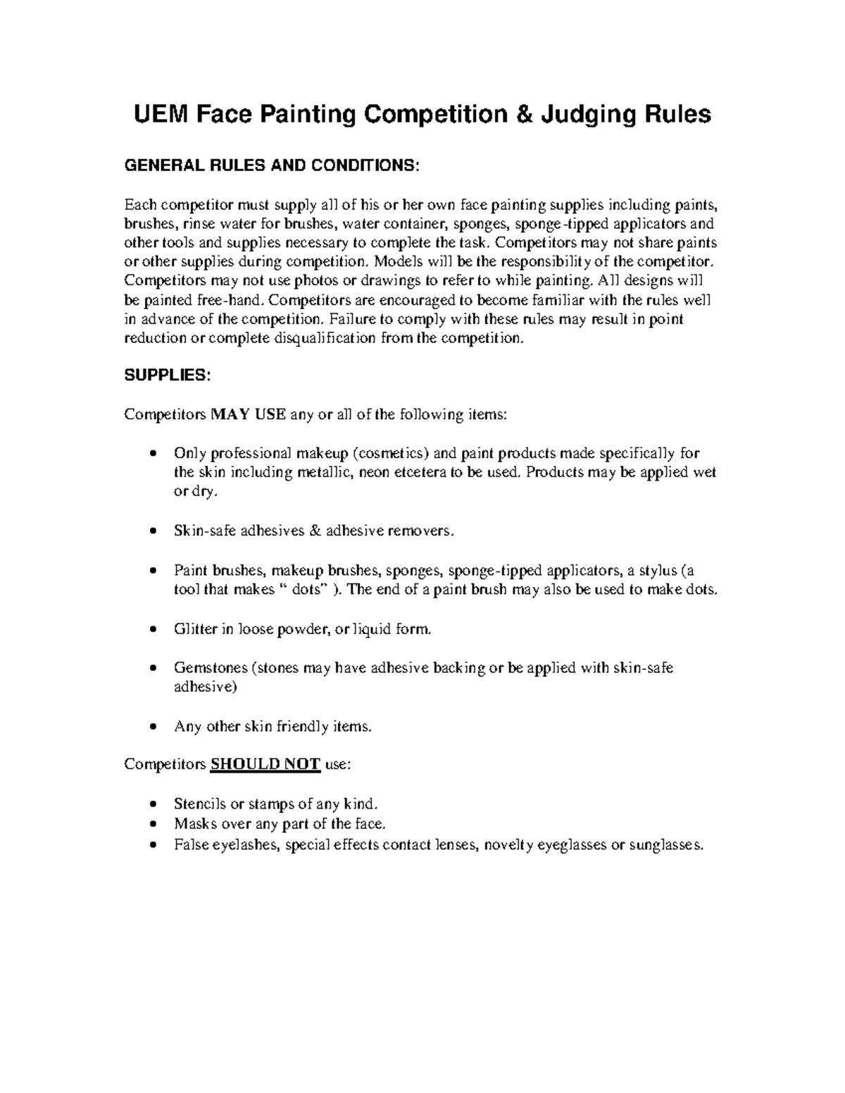 UEM FP Rules - UEM Face Painting Competition & Judging Rules GENERAL ...