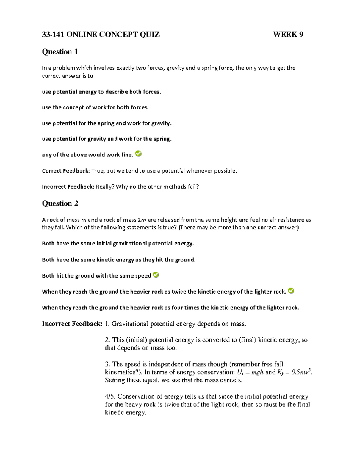 Online Concept Quiz Solutions 9 - ONLINE CONCEPT QUIZ WEEK 9 Question 1 ...