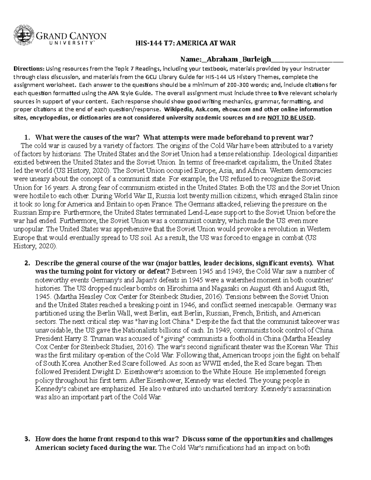 HIS-144-T-7.America at.War.Worksheet (2) - HIS-144 T7: AMERICA AT WAR ...