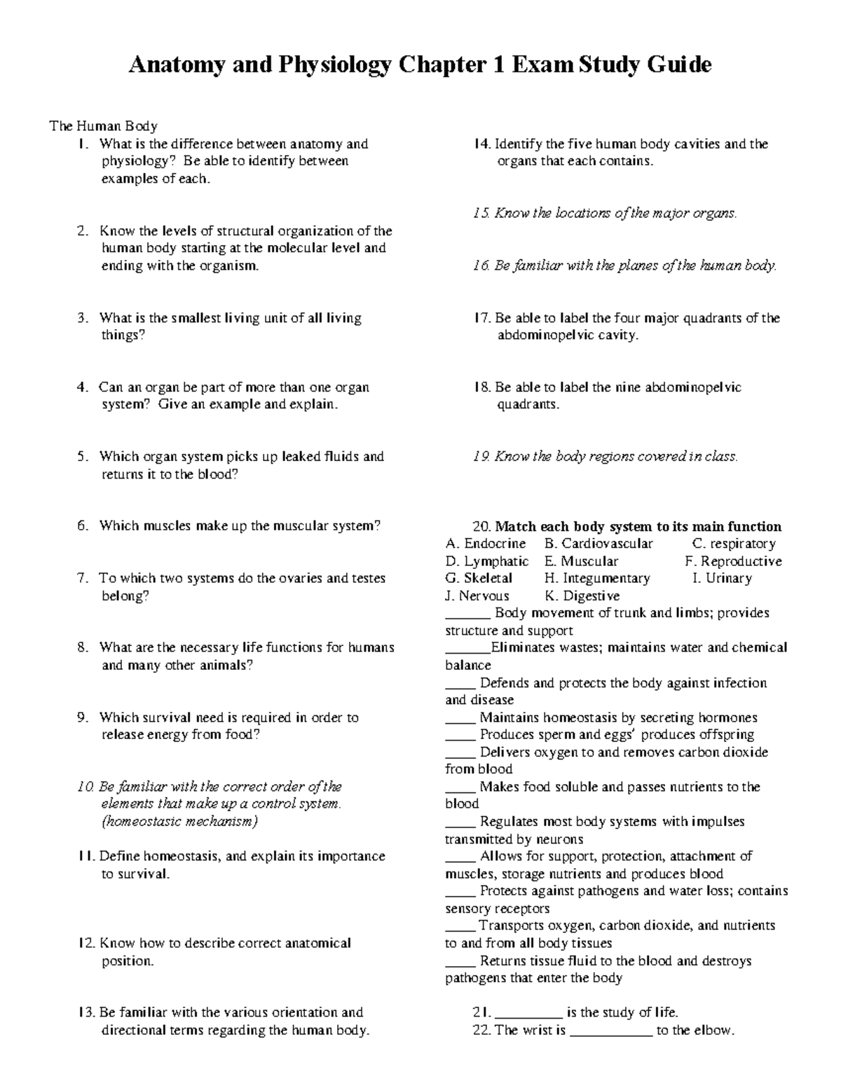 Chapter 1 Study Guide-4 - Anatomy and Physiology Chapter 1 Exam Study ...