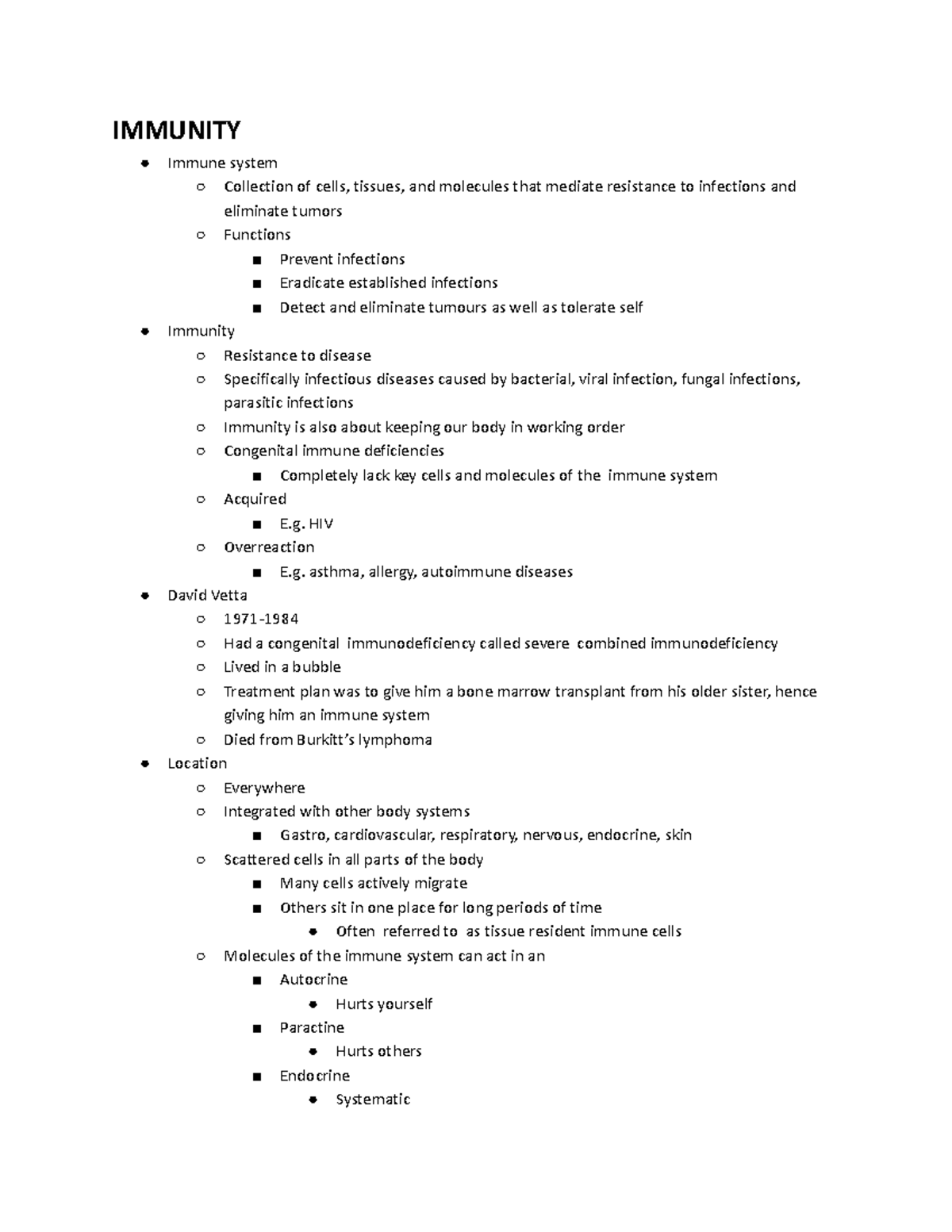 Immunity Lecture Notes About The Immune System Immunity Immune