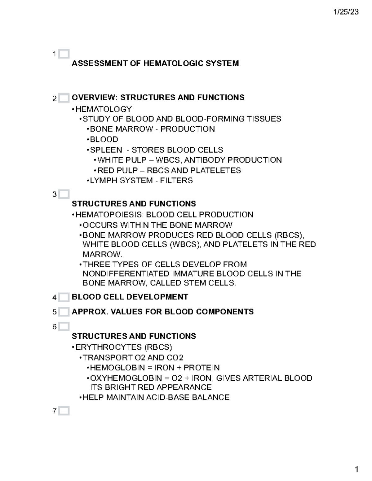 Hematology Assmt - ASSESSMENT OF HEMATOLOGIC SYSTEM OVERVIEW: STRUCTURES AND FUNCTIONS ...