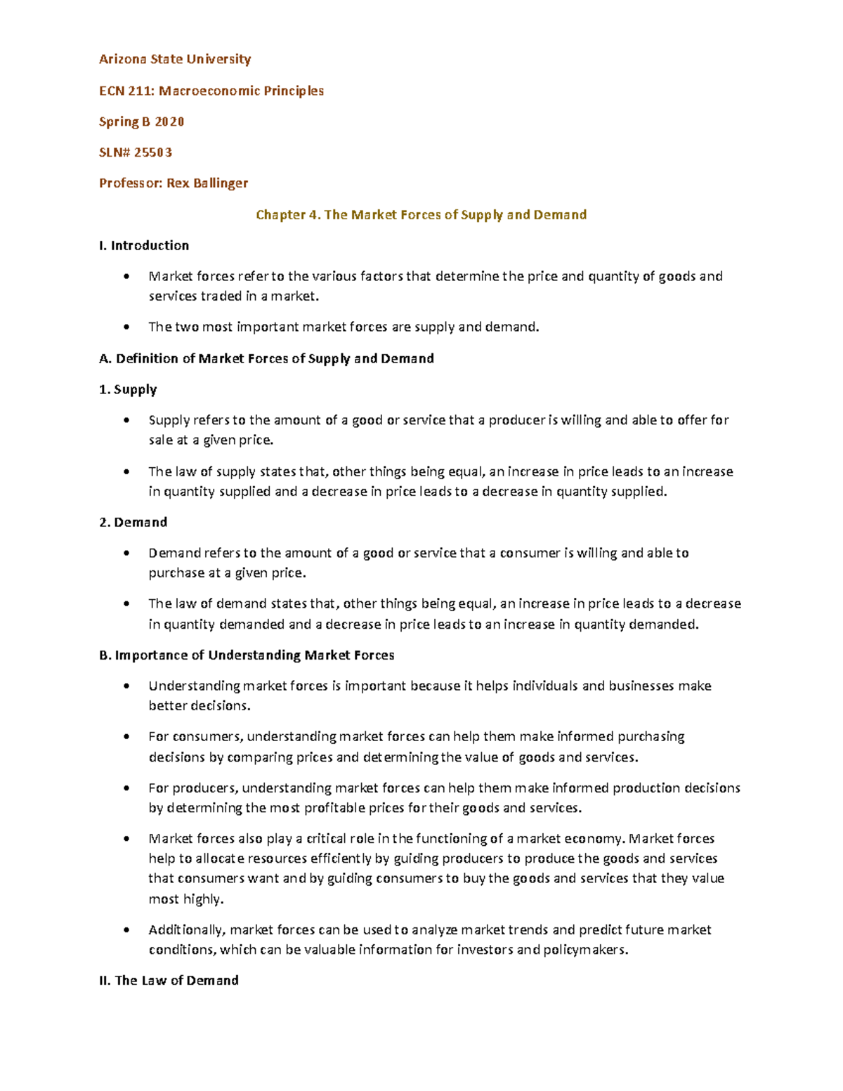 ECN 211 Chapter 4. The Market Forces of Supply and Demand Lecture Notes ...