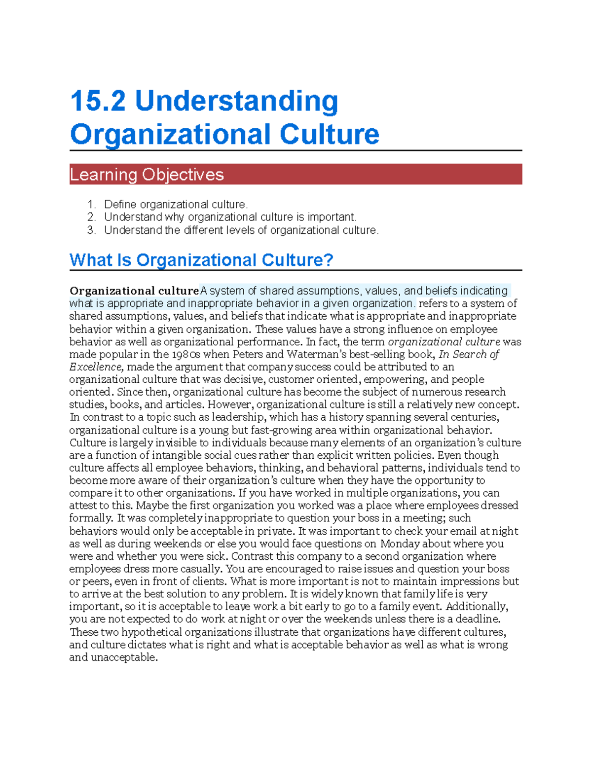 Understanding Organizational Culture - Organizational Behavior Class ...
