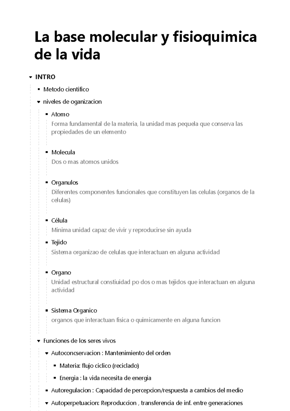 Bloque 1 t 1 y 2 - La base molecular y fisioquimica de la vida INTRO Metodo cientifico niveles ...