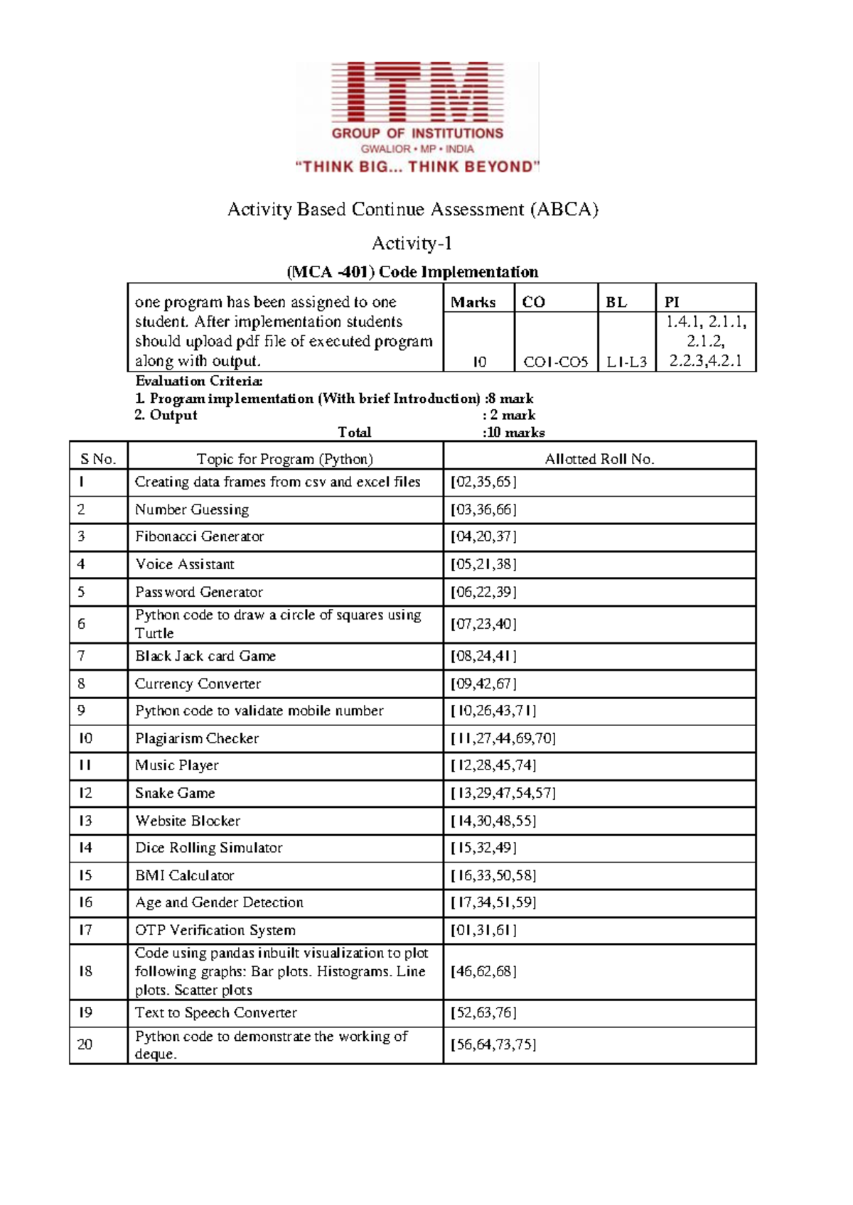 ABCA Activity-1 MCA 401(Adv. Python) - Activity Based Continue Assessment (ABCA) Activity- 1 ...