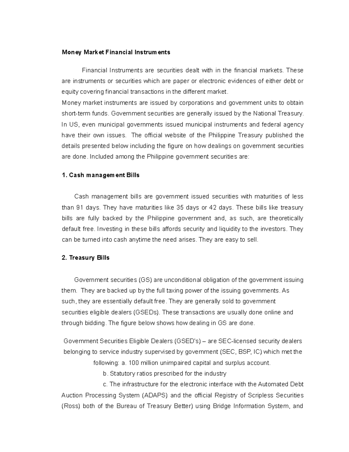 Money Market Financial Instruments - Money Market Financial Instruments ...