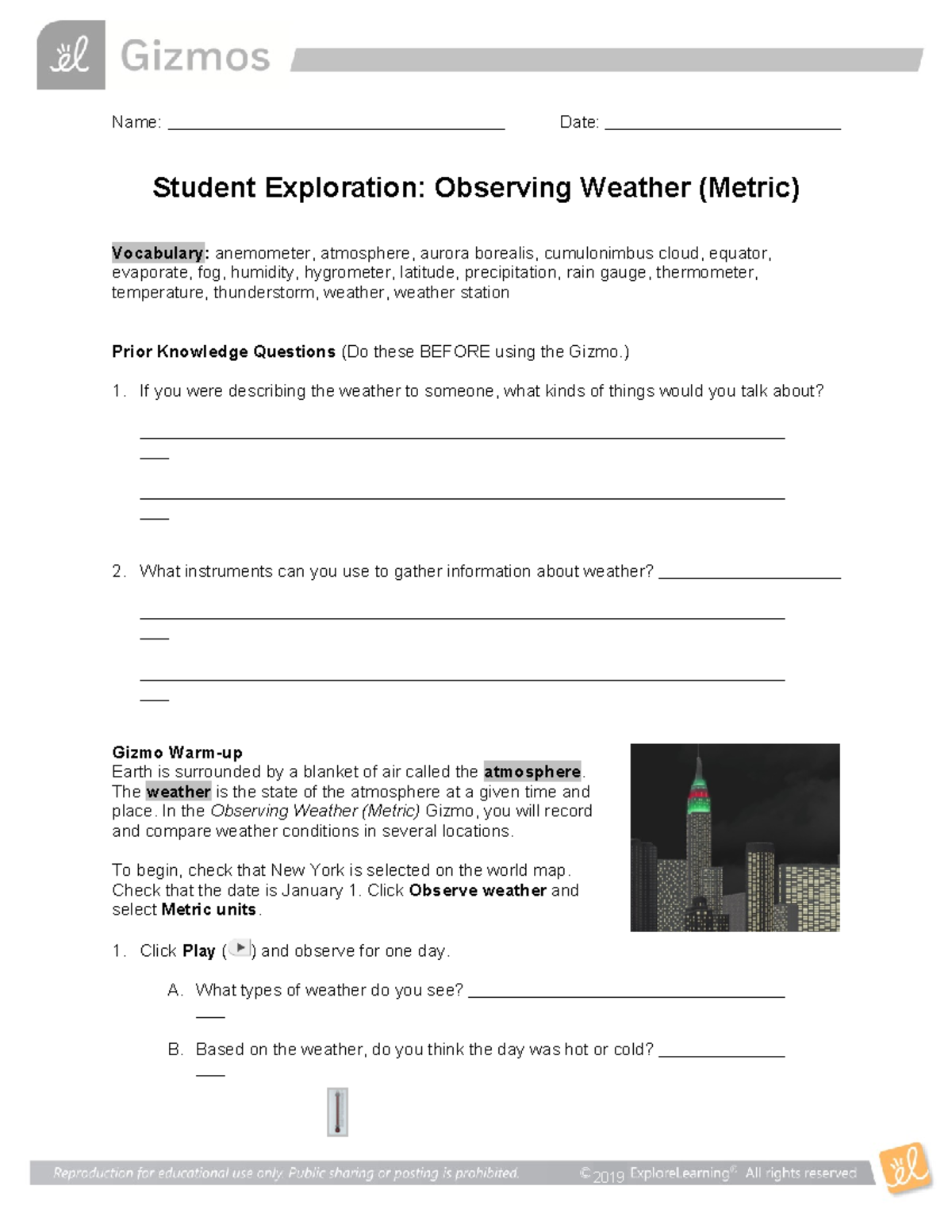 Observing Weather SE - Iwksmsnaisnsnshsbsjsisnsnsns - Name: Date ...