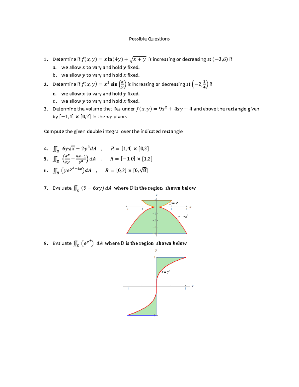 Calculus III Finals Possible Questions - Possible Questions Determine ...