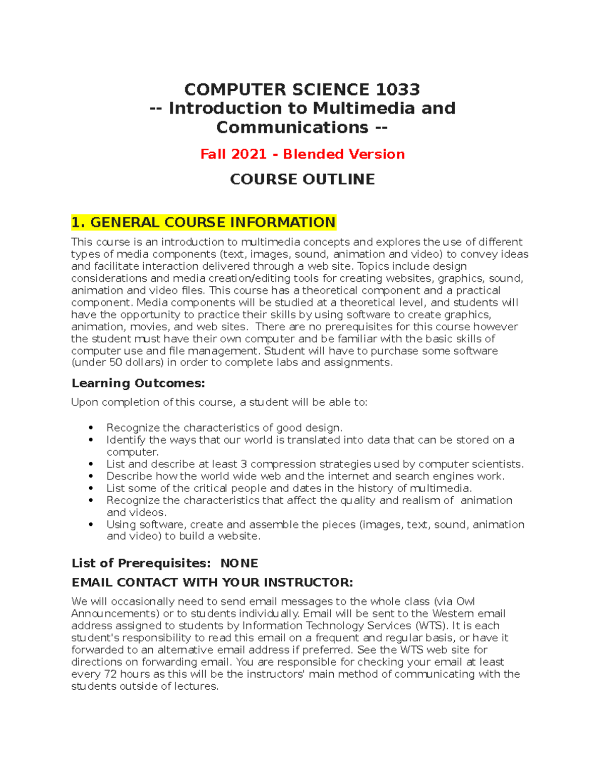 Computer Science 1033 syllabus - 2120A - UWO - Studocu