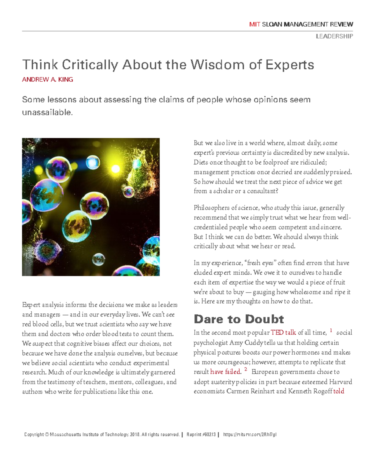 Think Critically About the Wis - KING Some lessons about assessing the ...