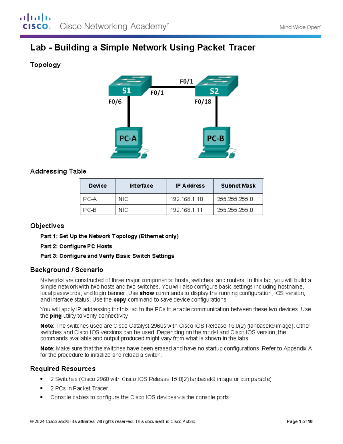 2.3.3.3 Lab - Building a Simple Network - Lab - Building a Simple ...