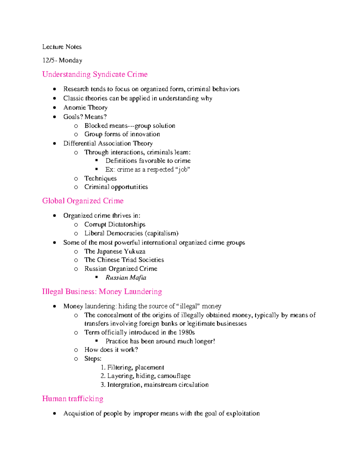 Week 16 - week 16 lecture notes - Lecture Notes 12/5- Monday ...