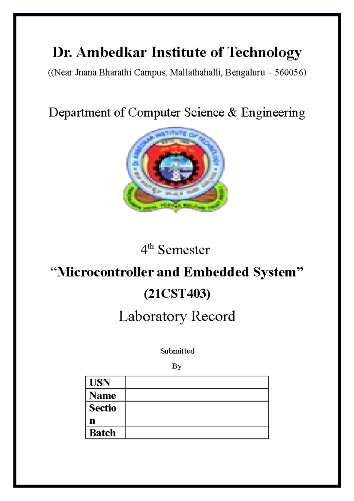 MCES Lab(21CST403) 2023 front page - Dr. Ambedkar Institute of ...