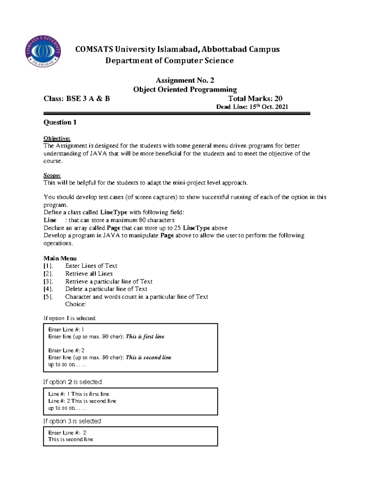 Assignment 02 - COMSATS University Islamabad, Abbottabad Campus ...