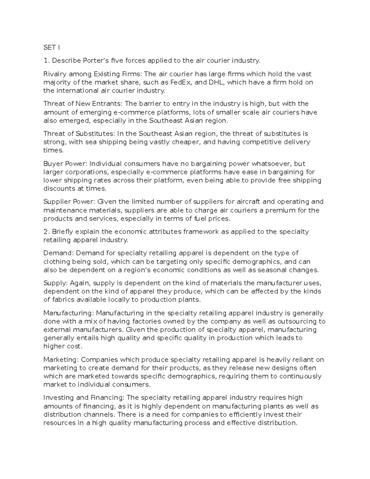 Assignment 1 - Porter's Five Forces and Economic Attributes Framework ...