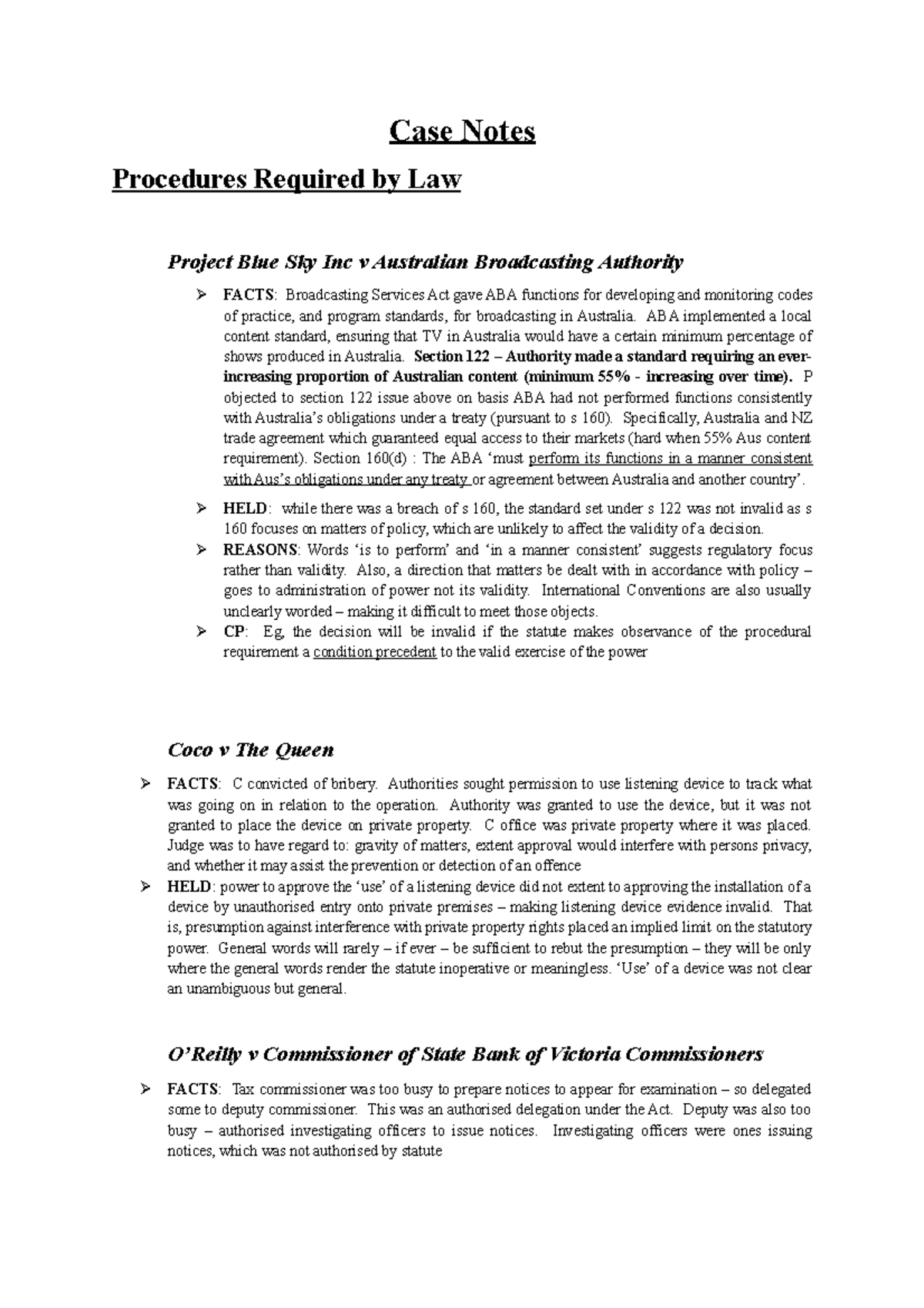 Case-Notes - case notes - Case Notes Procedures Required by Law Project ...