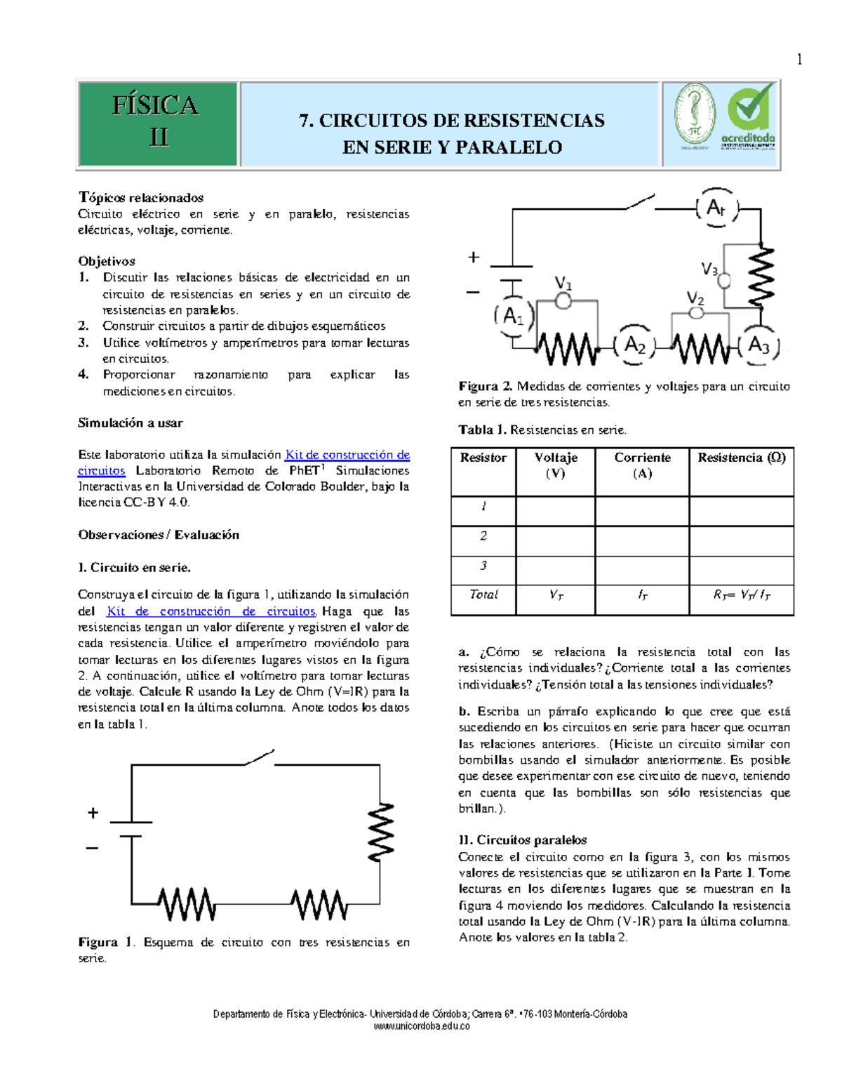 laboratorio Circuitos de resistencia en serie y paralelo - Departamento ...