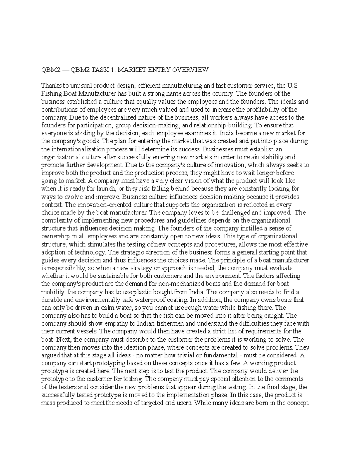 QBM2 - hgdxfchdd - QBM2 — QBM2 TASK 1: MARKET ENTRY OVERVIEW Thanks to ...