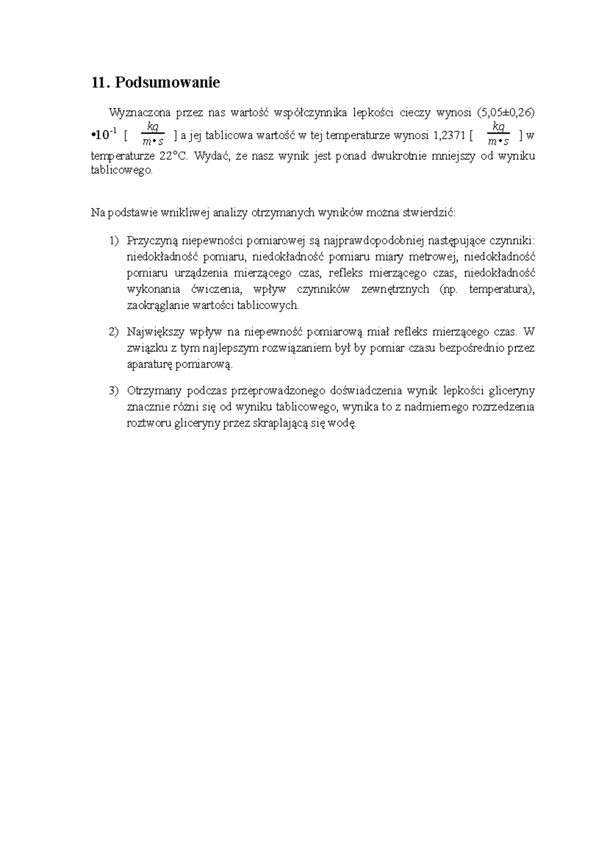 WYZNACZANIE WSPÓŁCZYNNIKA LEPKOŚCI CIECZY METODĄ STOKESA - 11 ...