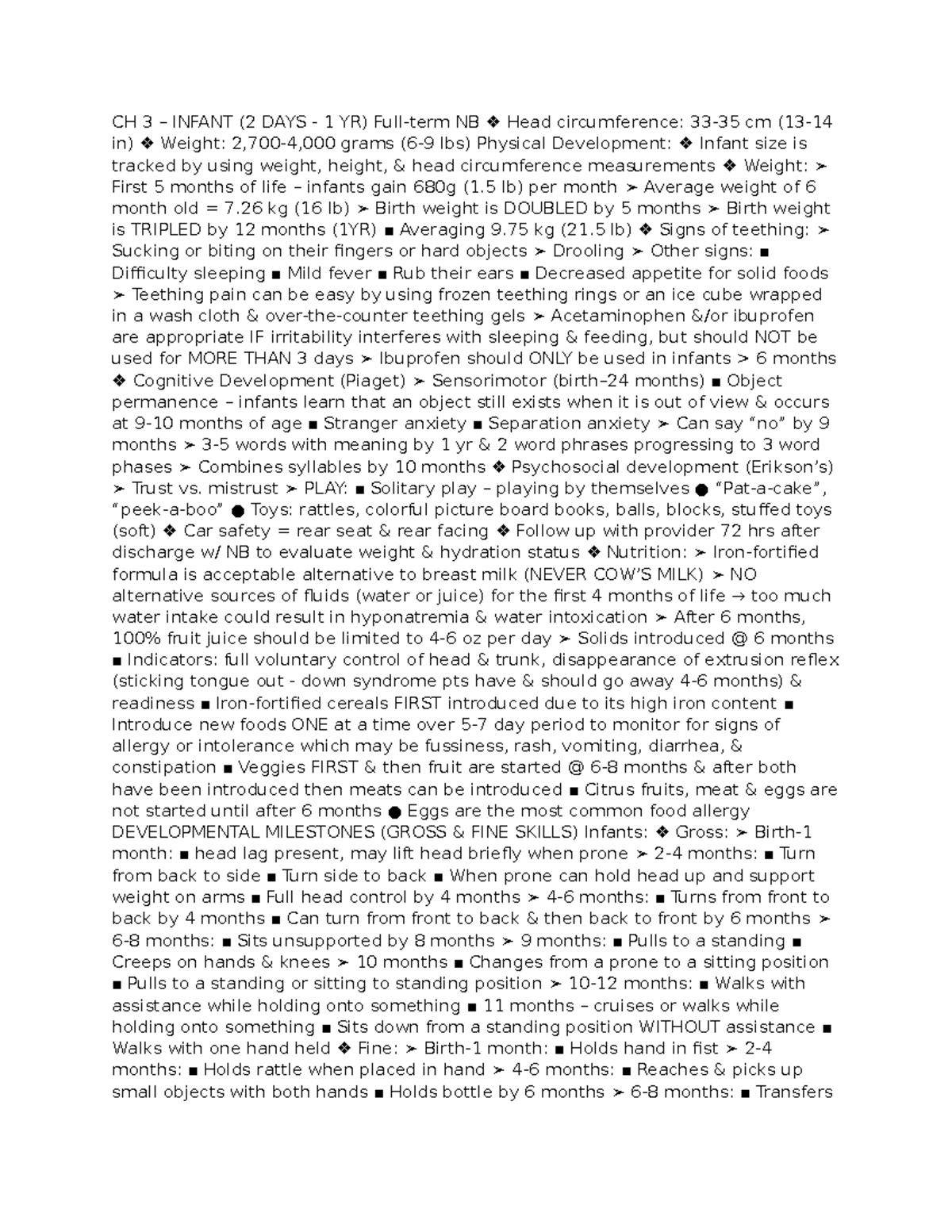 CH 3 - ati pediatric proctor exam study note nurm 122 - CH 3 – INFANT ...