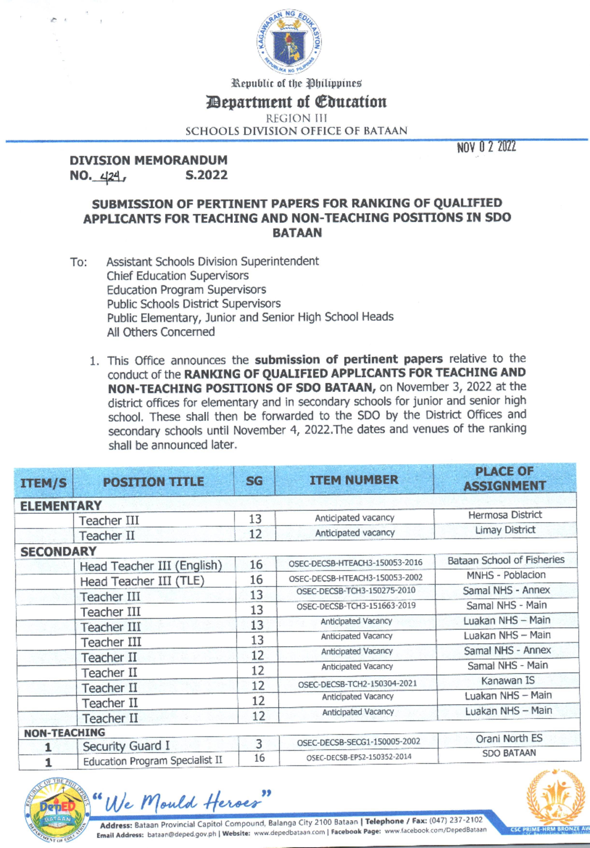 Division-Memorandum-No.-424-s.-2022 - Education - Studocu