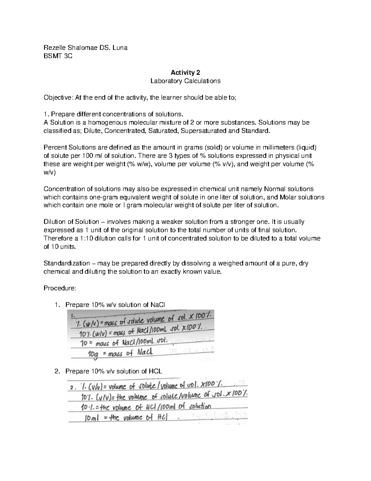 CLIN CHEM- Activity 2- Luna, Rezelle - Rezelle Shalomae DS. Luna BSMT 3C Activity 2 Laboratory ...