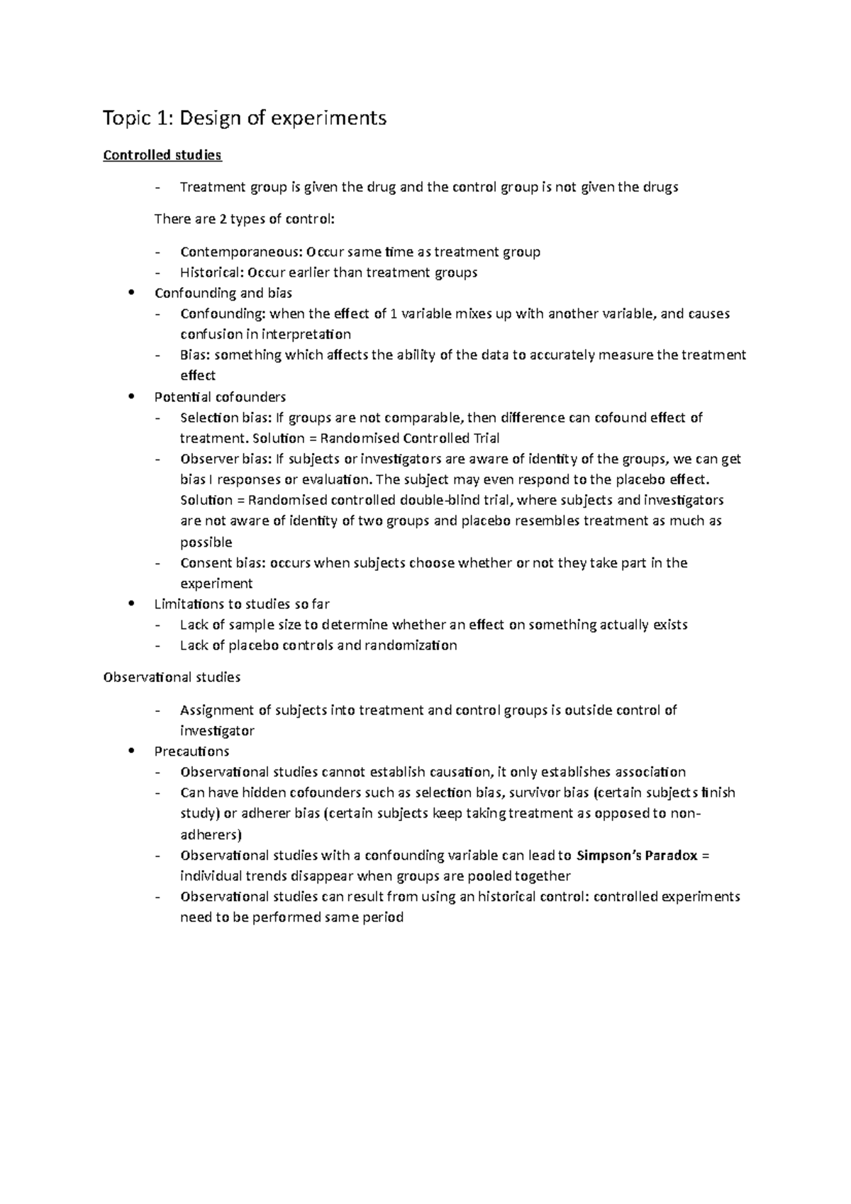 Exam revision - lecture notes - Topic 1: Design of experiments ...
