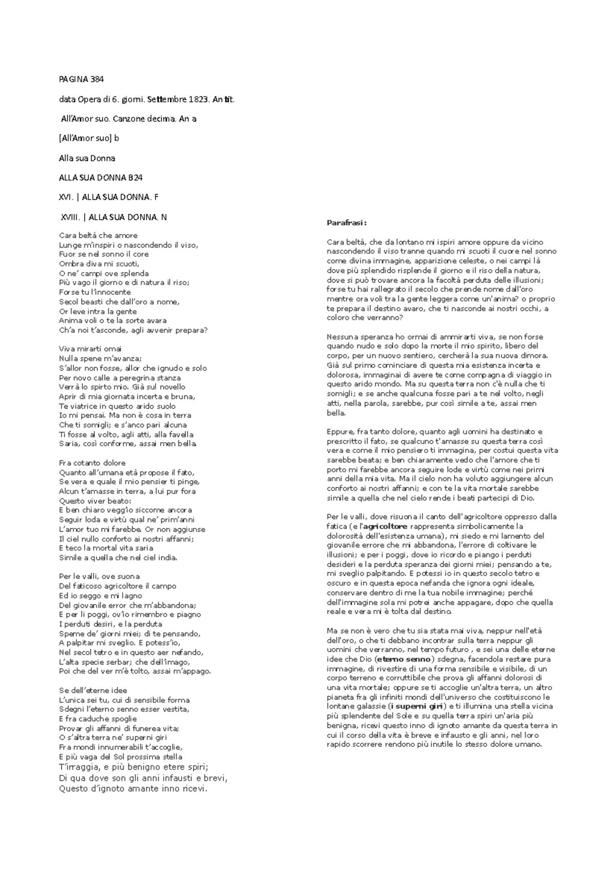 Alla sua donna - Analisi poesia di Leopardi - PAGINA 384 data Opera di ...