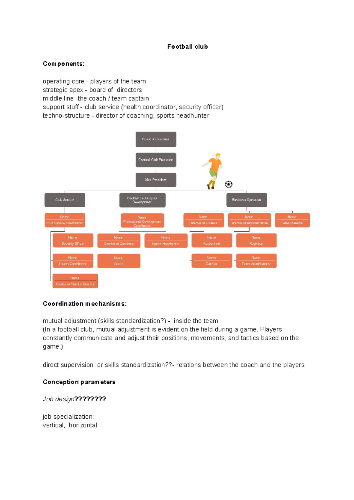 Org models - notes - Football club Components: operating core - players ...