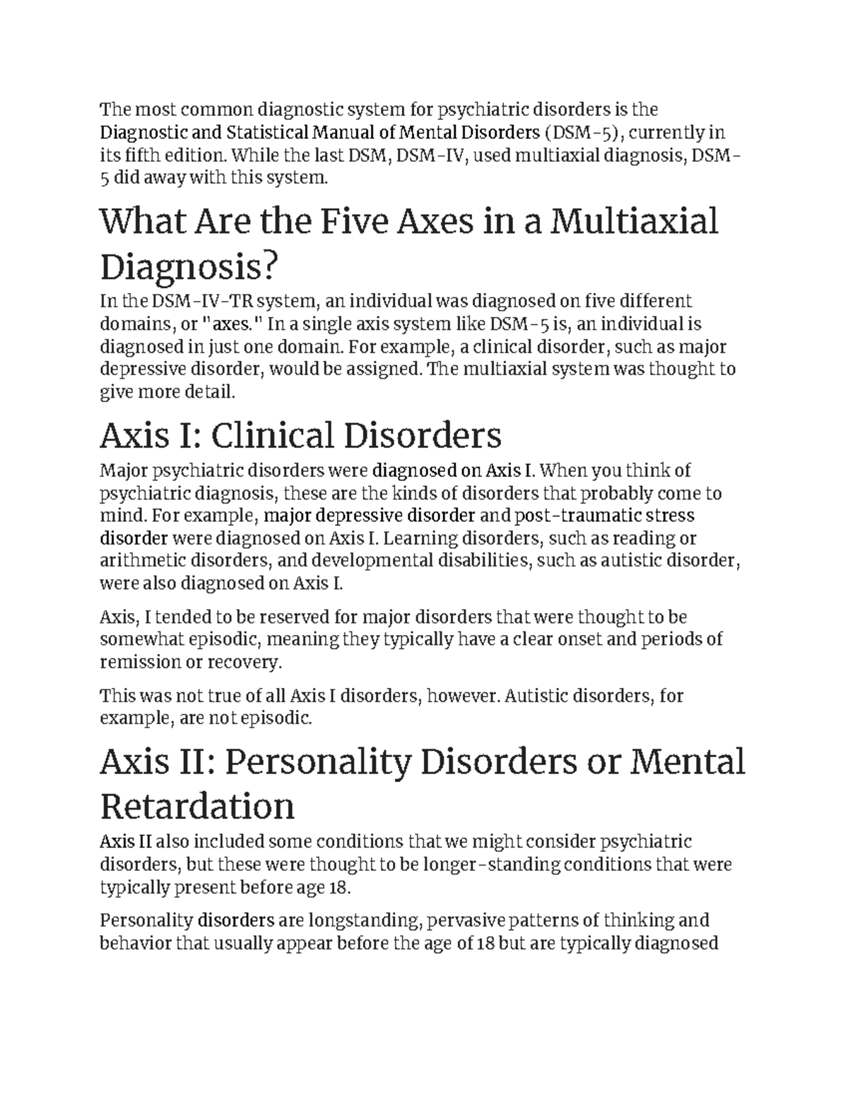Multiaxial Notes - The most common diagnostic system for psychiatric ...