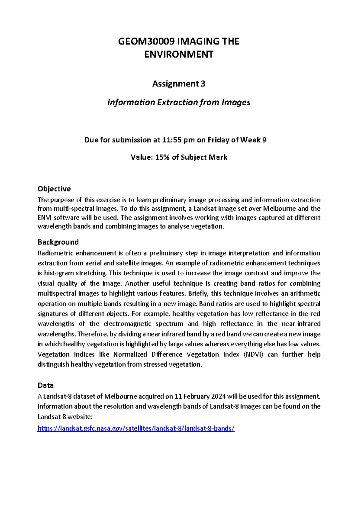 Geom30009-Assignment 3-information-extraction v2 - GEOM30009 IMAGING THE ENVIRONMENT Assignment ...
